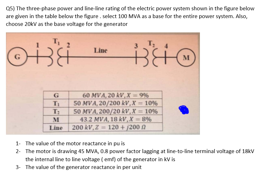 Solved Q5) The three-phase power and line-line rating of the | Chegg.com