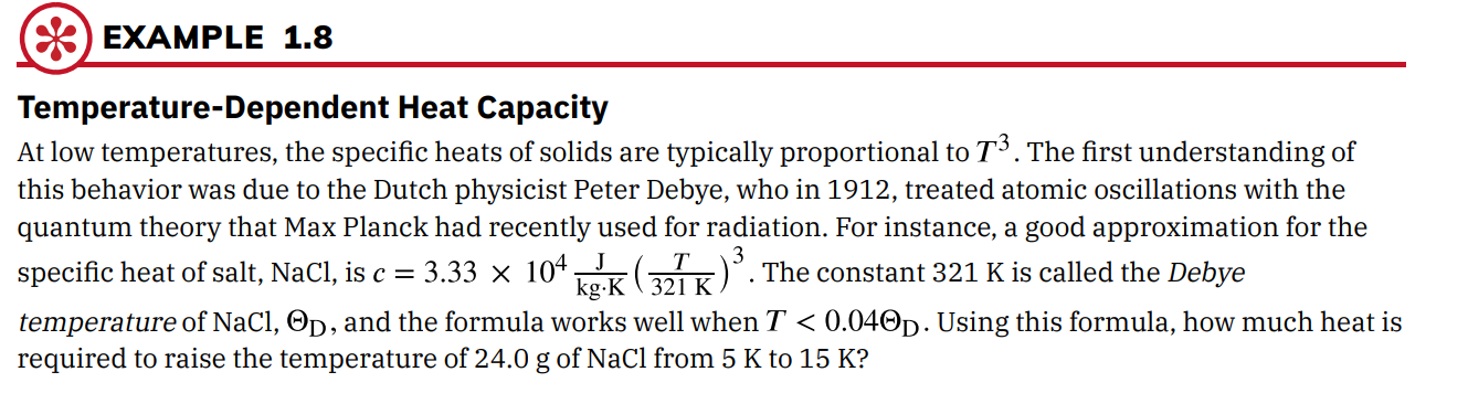 Solved EXAMPLE 1.8Temperature-Dependent Heat CapacityAt low | Chegg.com