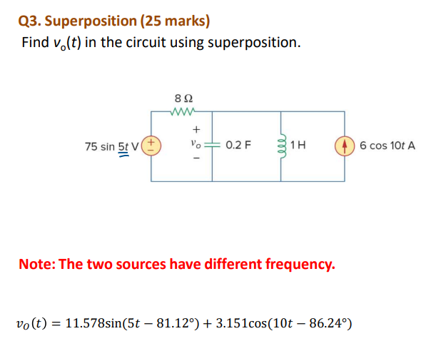 Solved Q3. Superposition (25 marks) Find vo(t) in the | Chegg.com