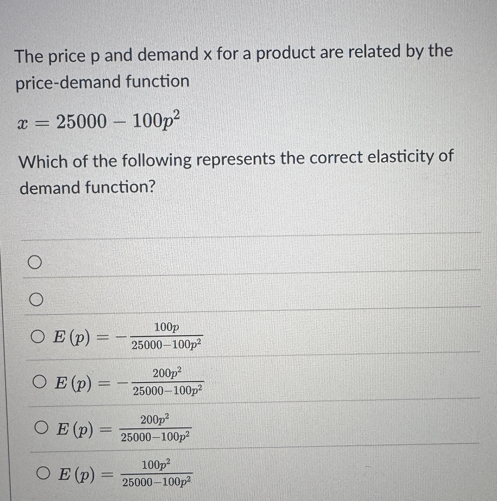 Solved The price p ﻿and demand x ﻿for a product are related | Chegg.com