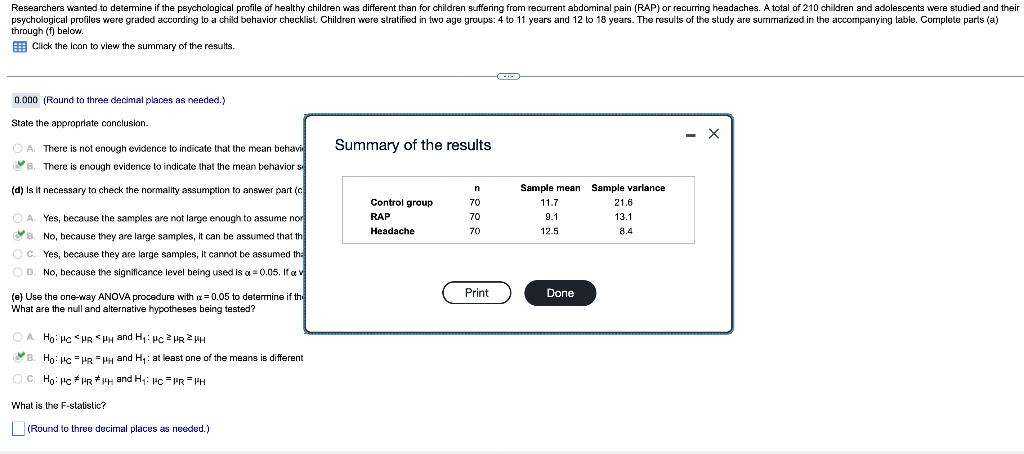 Solved (e) Use the one-way ANOVA procedure with a = 0.05 to | Chegg.com