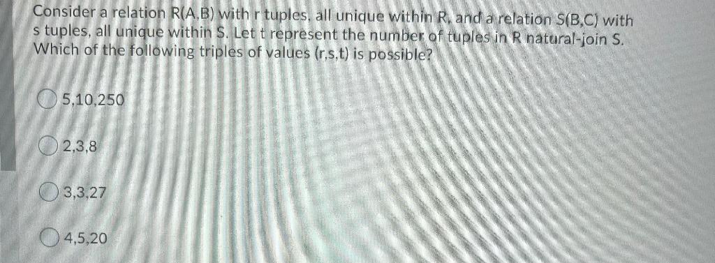 Solved Consider a relation R(A,B) with r tuples, all unique | Chegg.com