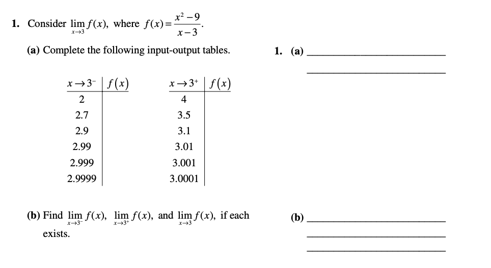 Solved 1. Consider limx→3f(x), where f(x)=x−3x2−9. (a) | Chegg.com