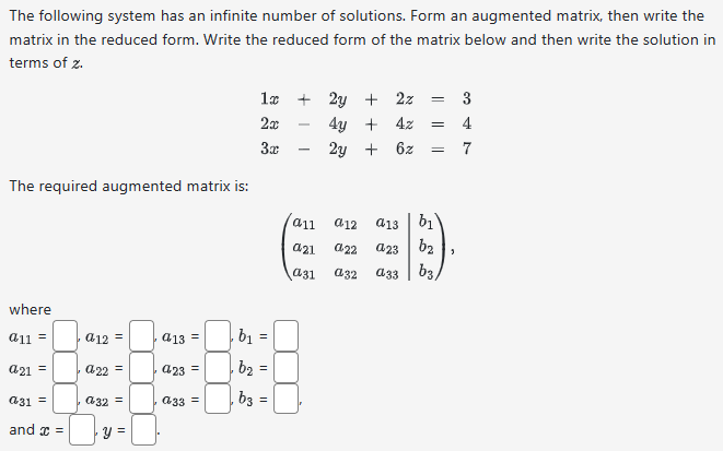 Solved The following system has an infinite number of | Chegg.com