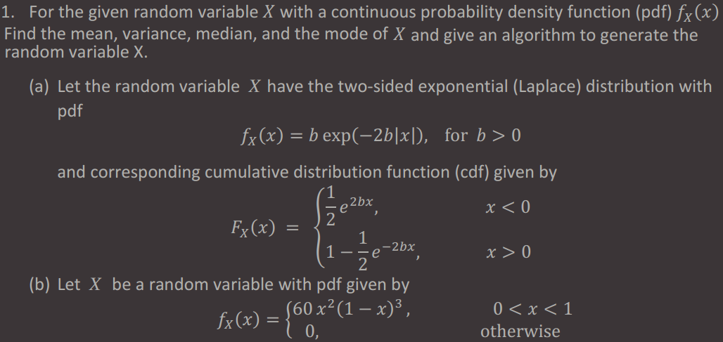 Solved 1. For the given random variable X with a continuous | Chegg.com