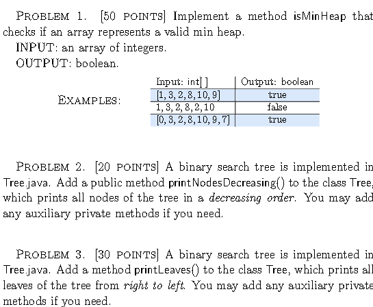 Solved PROBLEM 1. (50 POINTS) Implement a method is Min Heap | Chegg.com