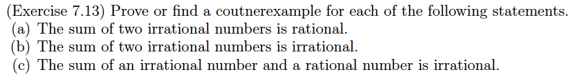 Solved (Exercise 7.13) Prove or find a coutnerexample for | Chegg.com