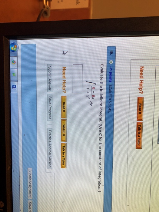 Solved Need Help? 10.0 -M points SCalcET8 5.5.045 Evaluate | Chegg.com