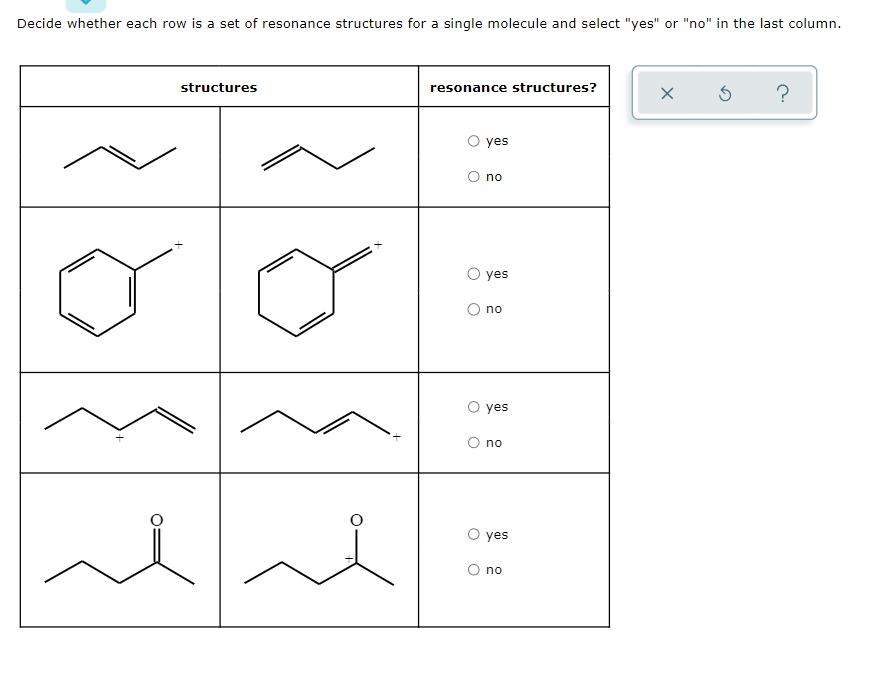 Solved Decide whether each row is a set of resonance | Chegg.com