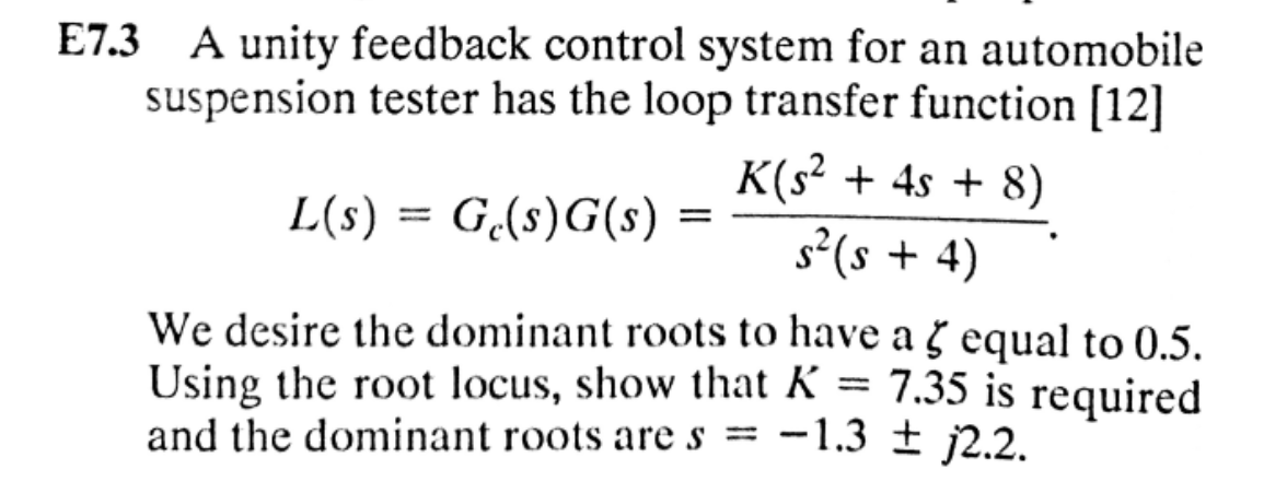Solved E7.3 ﻿A unity feedback control system for an | Chegg.com