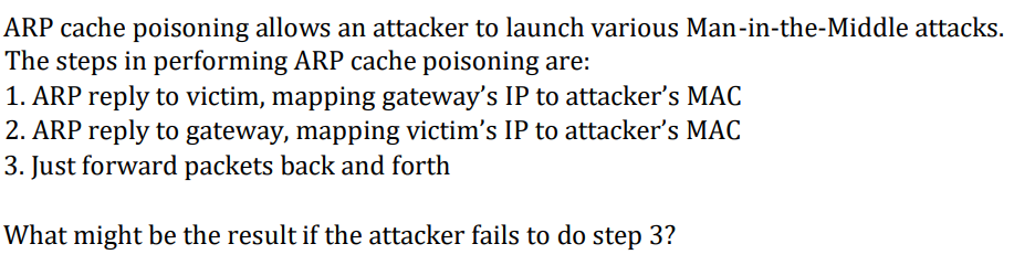 ARP cache poisoning allows an attacker to launch | Chegg.com