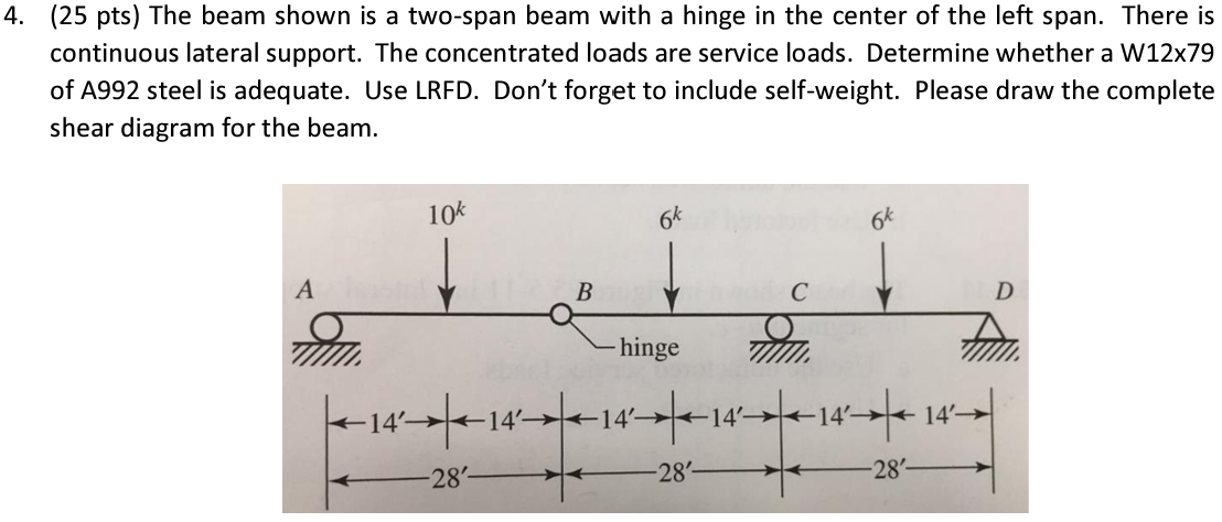 (25 pts) The beam shown is a two-span beam with a | Chegg.com