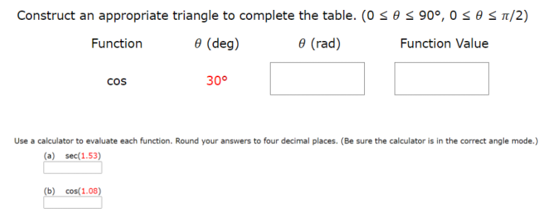 Solved Construct an appropriate triangle to complete the | Chegg.com