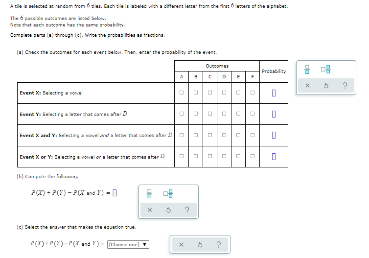 Solved A tile is selected at random from 6 tiles. Each tile | Chegg.com