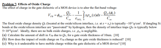 Problem 7: Effects of Oxide Charge The effect of | Chegg.com