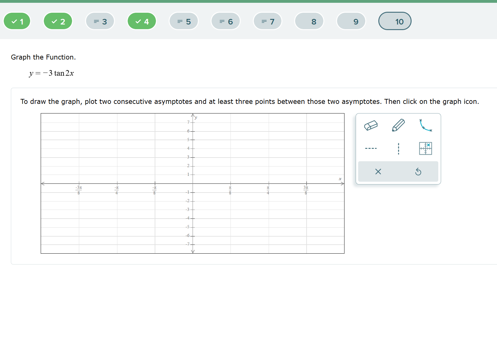 Solved Graph the Function.y=-3tan2xTo draw the graph, plot | Chegg.com