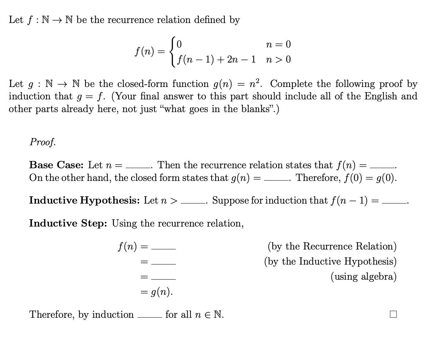 Solved Let f:N→N be the recurrence relation defined by | Chegg.com
