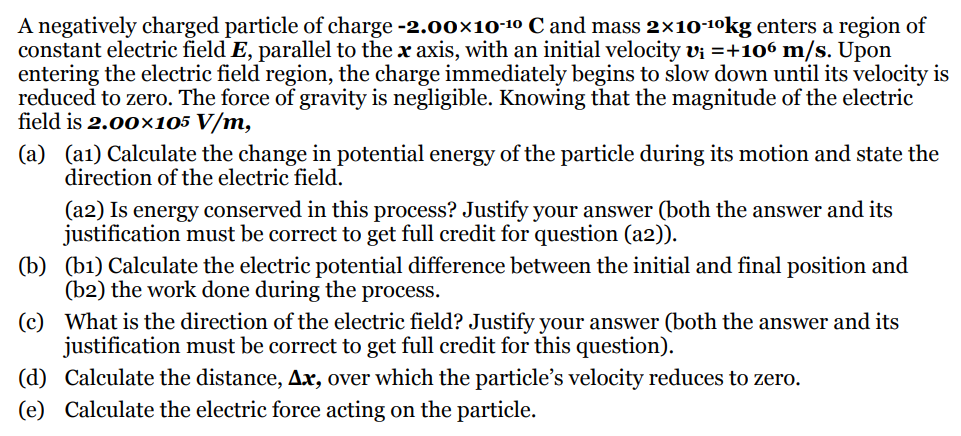 Solved A negatively charged particle of charge −2.00×10−10C | Chegg.com