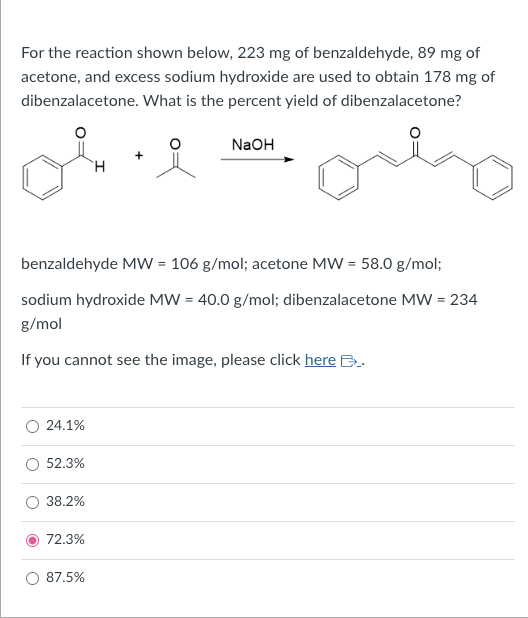Solved For the reaction shown below, 223mg of benzaldehyde, | Chegg.com