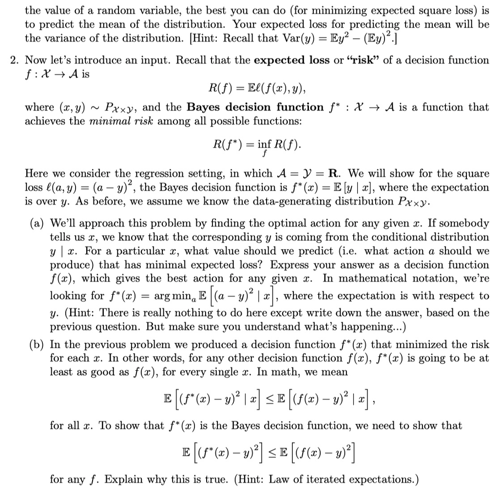 4.1 Square Loss 1. Let y be a random variable with a | Chegg.com