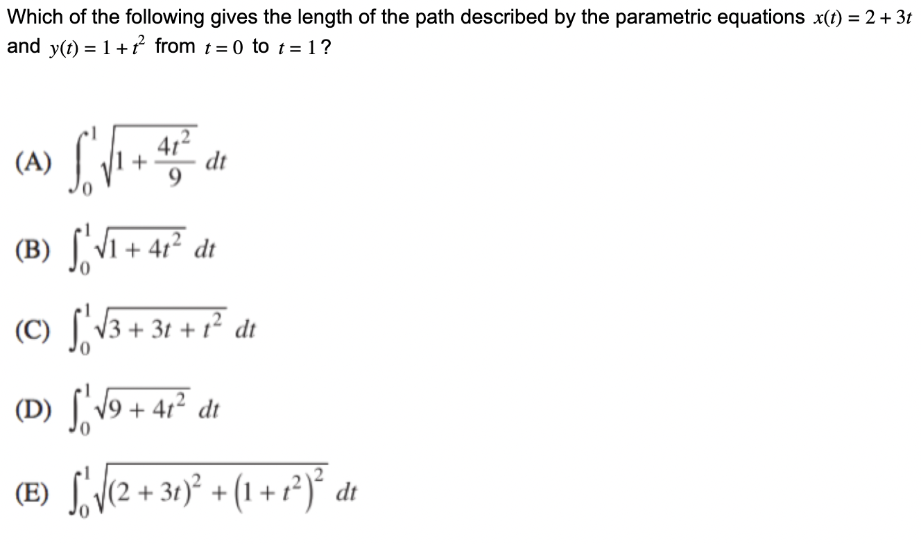 Solved Which of the following gives the length of the path | Chegg.com