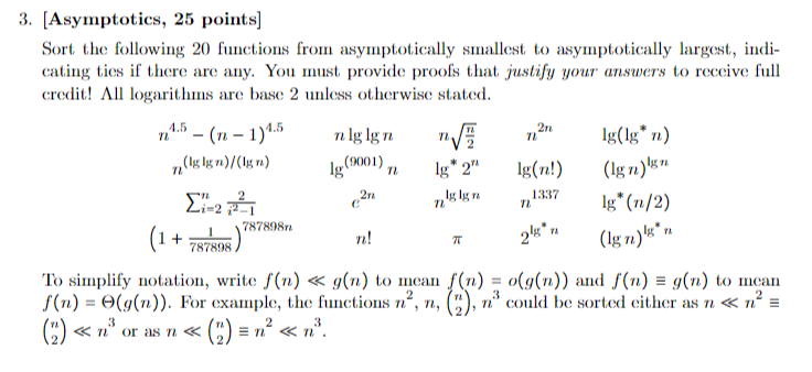 Solved [Asymptotics, 25 ﻿points]Sort the following 20 | Chegg.com