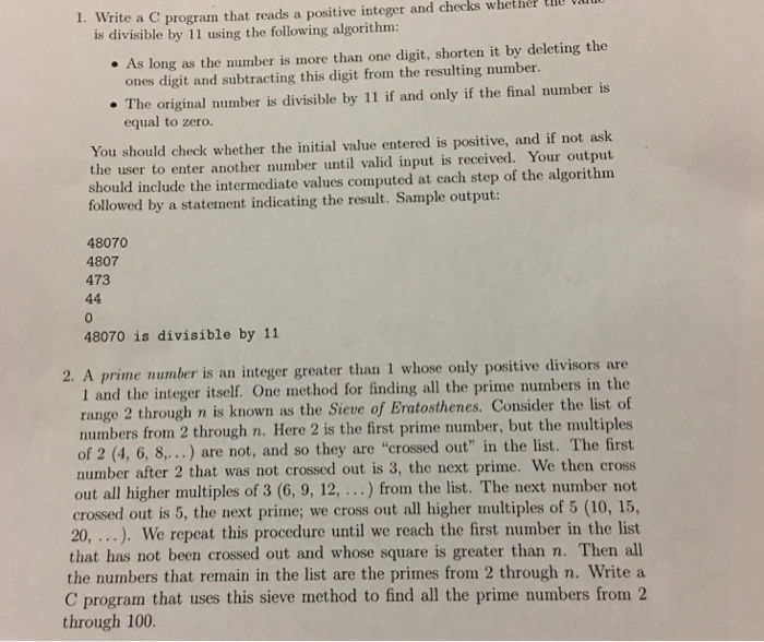 Solved 1. Write a C program that reads a positive integer | Chegg.com