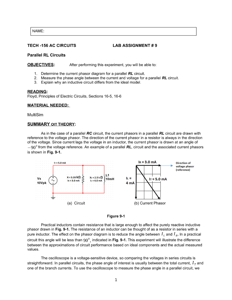 NAME: TECH -156 AC CIRCUITS LAB ASSIGNMENT # 9 | Chegg.com