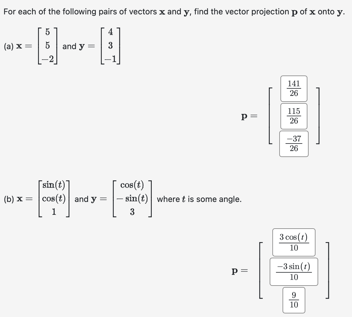For each of the following pairs of vectors x and y, | Chegg.com