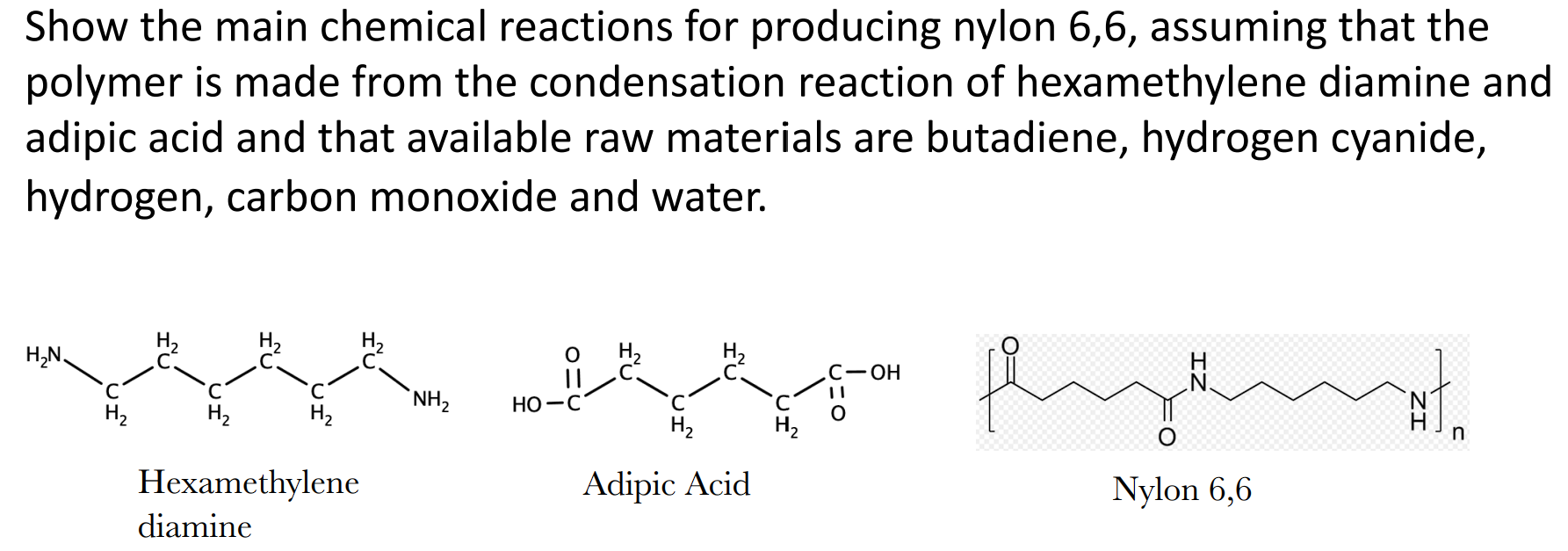 Solved Show the main chemical reactions for producing nylon | Chegg.com