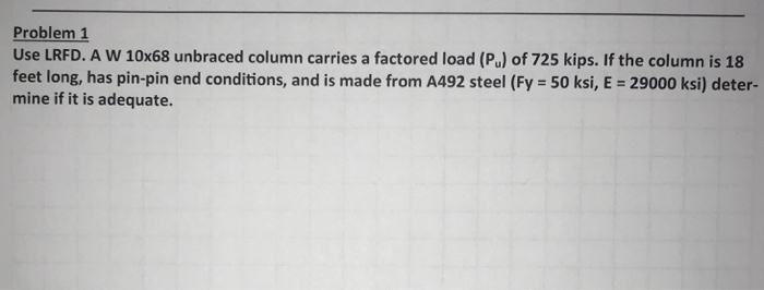 Solved Problem 1 Use LRFD. A W10x68 unbraced column carries | Chegg.com