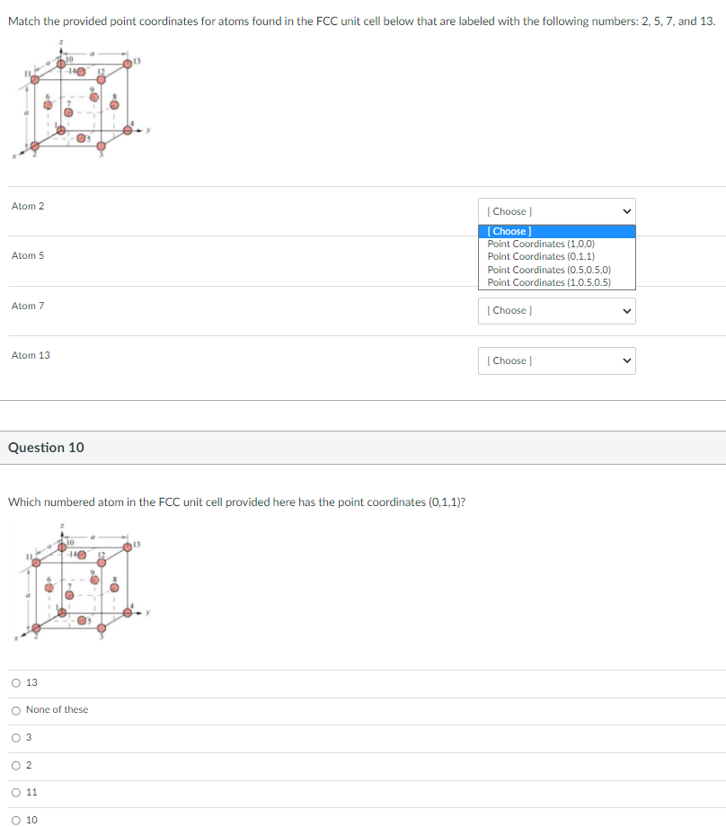 Solved Match the provided point coordinates for atoms found | Chegg.com