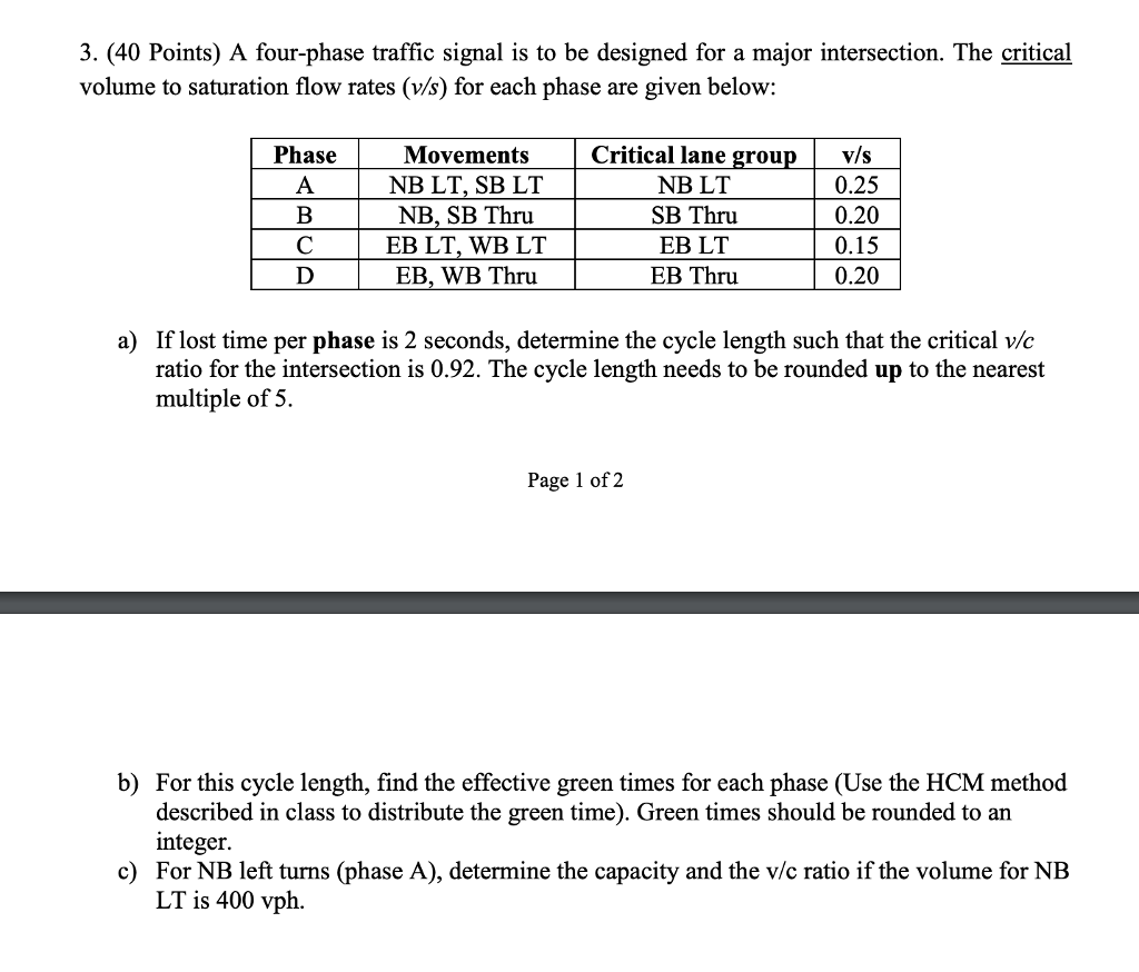 Solved 3. (40 Points) A four-phase traffic signal is to be | Chegg.com