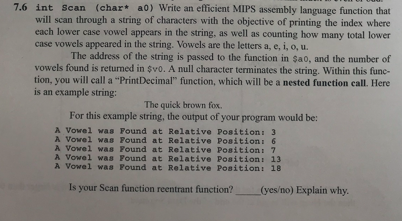 Solved 7 6 Int Scan Char A0 Write An Efficient Mips