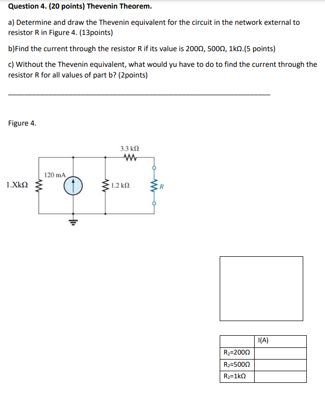 Solved Question 4. (20 points) Thevenin Theorem. a) | Chegg.com