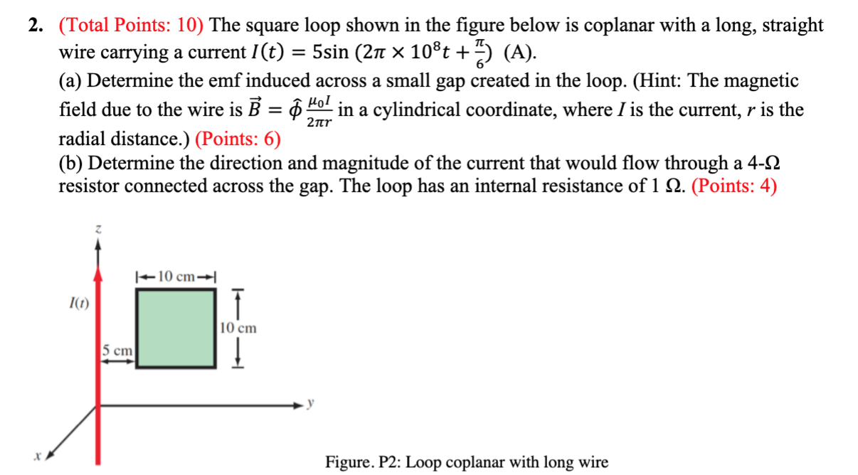 Solved 2. (Total Points: 10) The square loop shown in the | Chegg.com