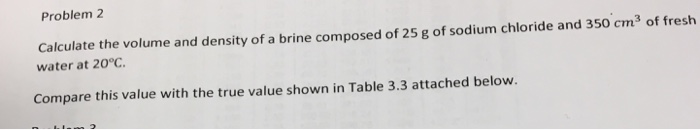 Solved Problem2 Calculate the volume and density of a brine | Chegg.com