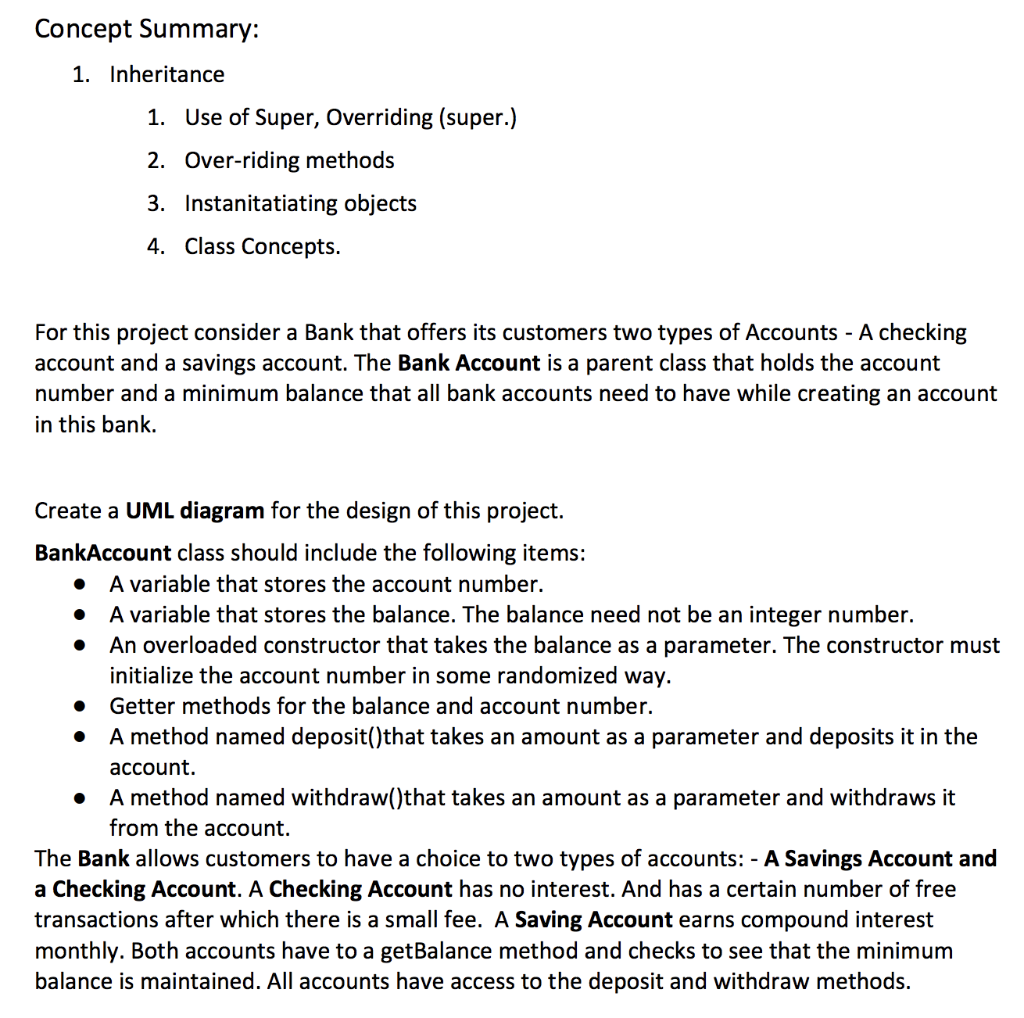 Concept Summary: 1. Inheritance 1. Use of Super, | Chegg.com