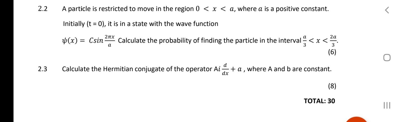 Solved 2.2 A particle is restricted to move in the region 0 | Chegg.com