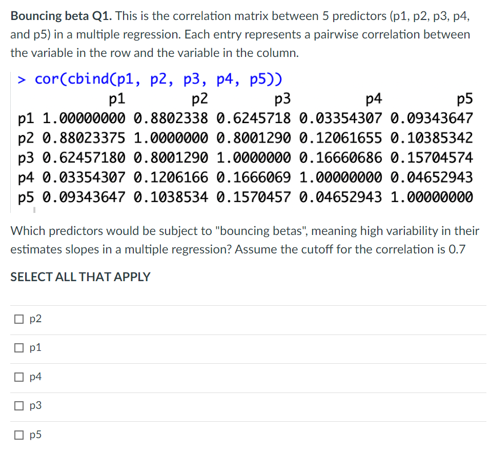 Solved Bouncing beta Q1. ﻿This is the correlation matrix | Chegg.com