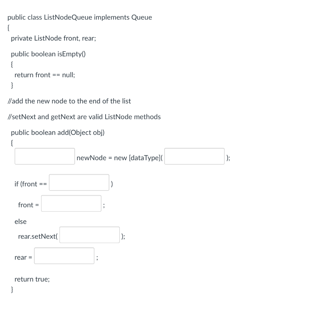 Solved public class ListNode Queue implements Queue private | Chegg.com