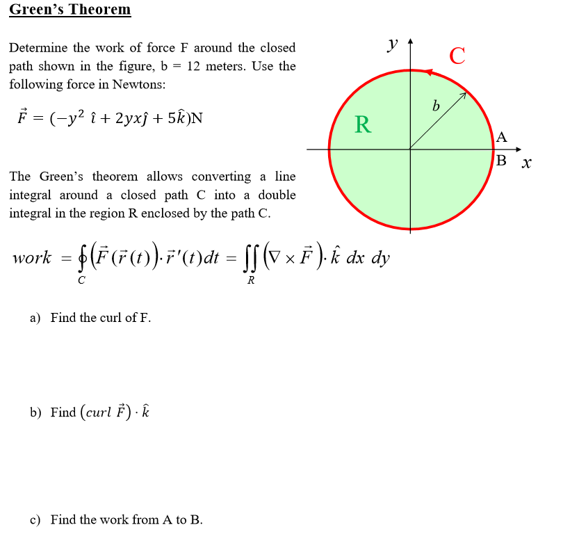 Solved Green's Theorem y Determine the work of force F | Chegg.com