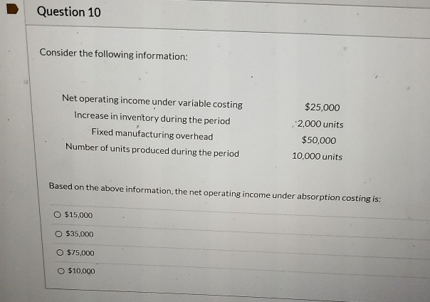 Solved Question 10 Consider the following information: Net | Chegg.com