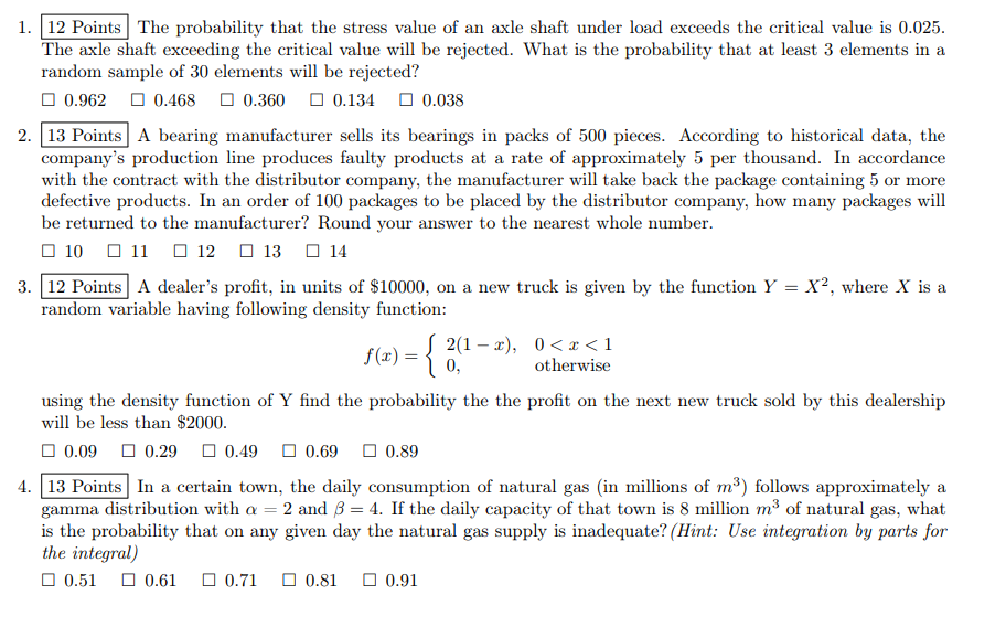 Solved 1. 12 Points The probability that the stress value of | Chegg.com