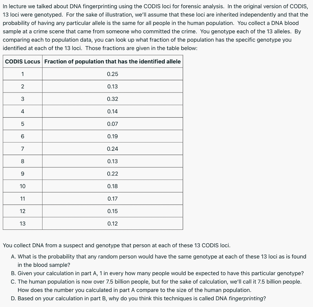 Solved In lecture we talked about DNA fingerprinting using | Chegg.com