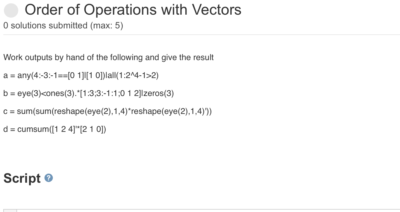 Solved Order of Operations with Vectors O solutions | Chegg.com