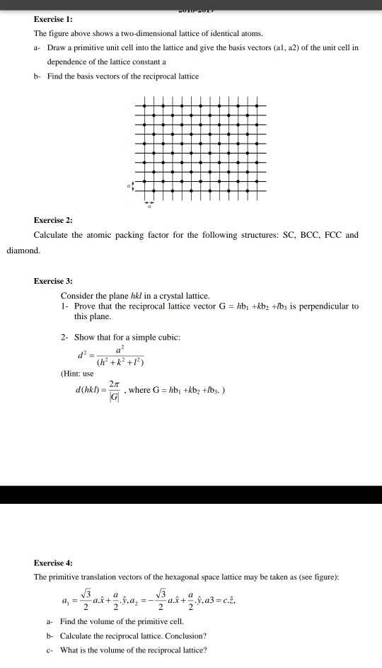 Solved Exercise 1: The figure above shows a two-dimensional | Chegg.com