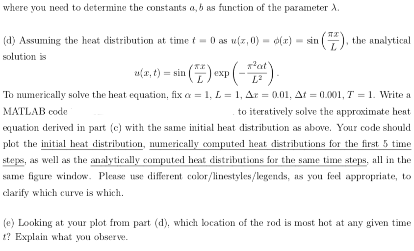 ONLY part (d) and (e) please ! Answers to part (a), | Chegg.com