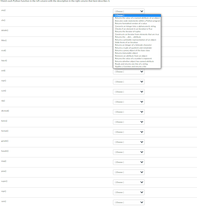 Solved Match each Python function in the left column with | Chegg.com