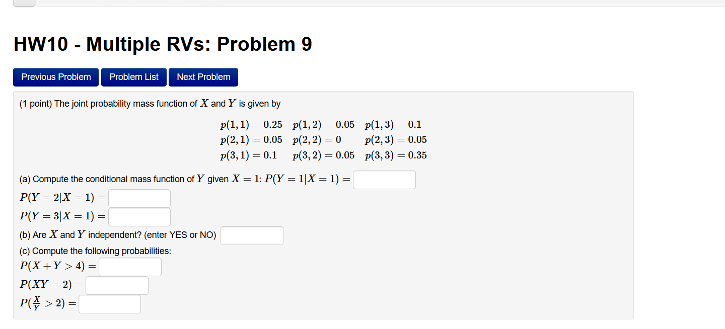 Solved HW10 - Multiple RVs: Problem 9 Previous Problem | Chegg.com